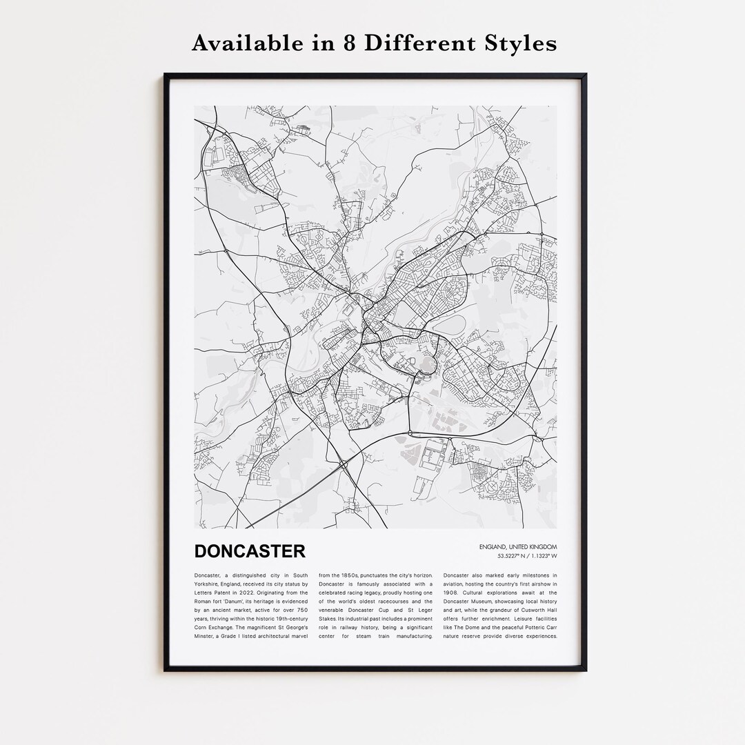 Doncaster Map Print, Doncaster Travel Map, Doncaster Wall Decor Art ...