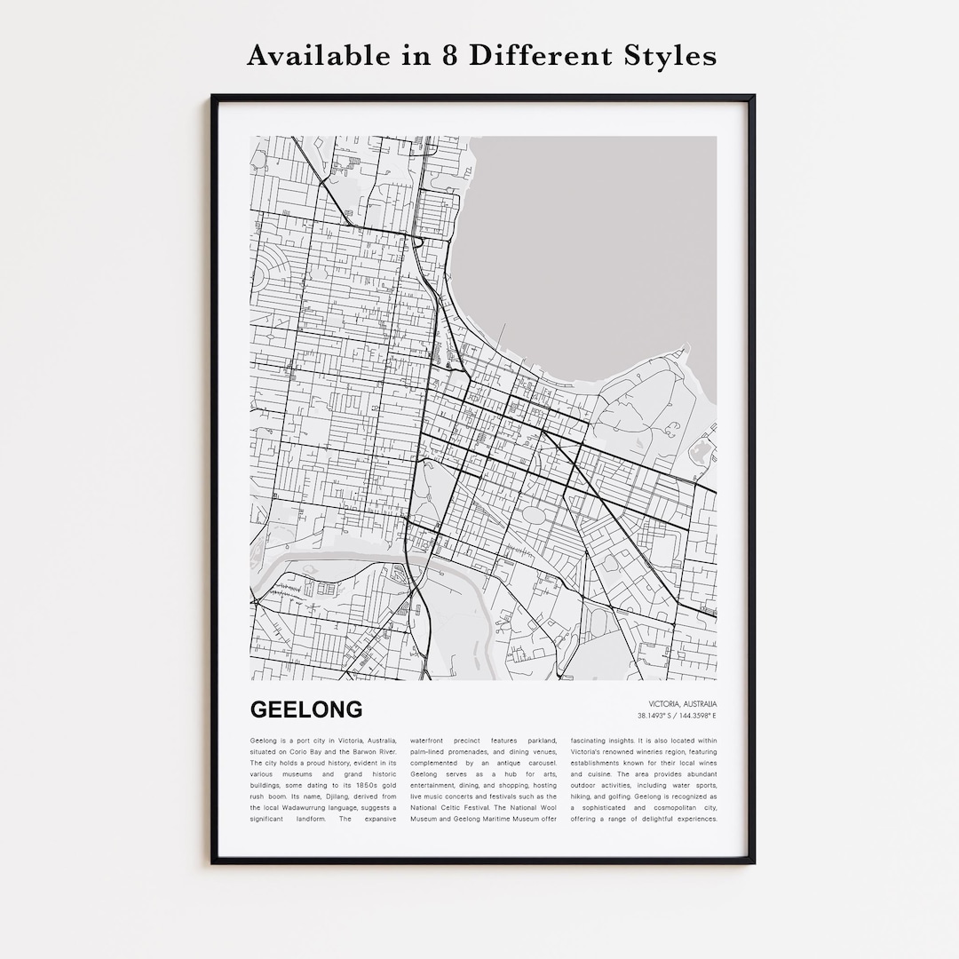 Geelong Map Print, Geelong Travel Map, Geelong Wall Decor Art, Geelong ...