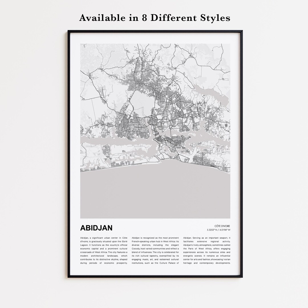 Abidjan Map Print, Abidjan Travel Map, Abidjan Wall Decor Art, Abidjan ...