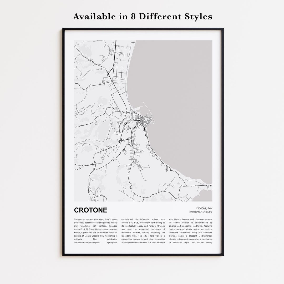 Crotone Map Print, Crotone Travel Map, Crotone Wall Decor Art, Crotone ...