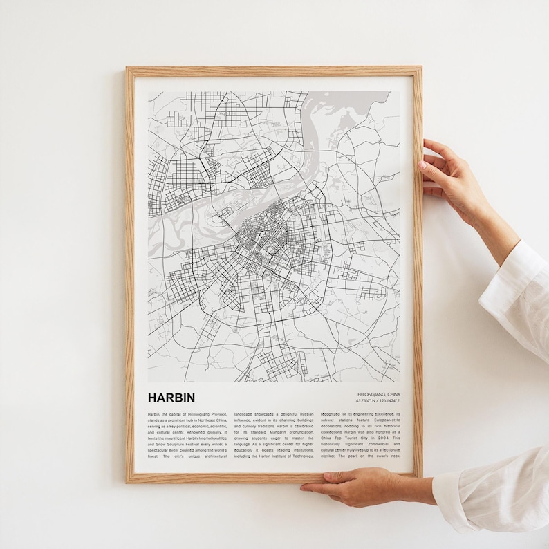 Harbin Map Print, Harbin Travel Map, Harbin Wall Decor Art, Harbin ...