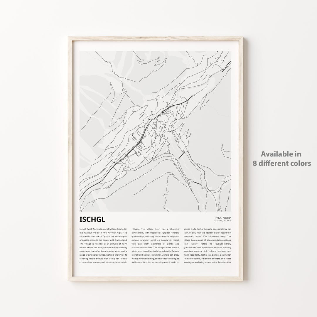 Ischgl Map Print, Ischgl Travel Map, Ischgl Wall Decor Art, Ischgl ...