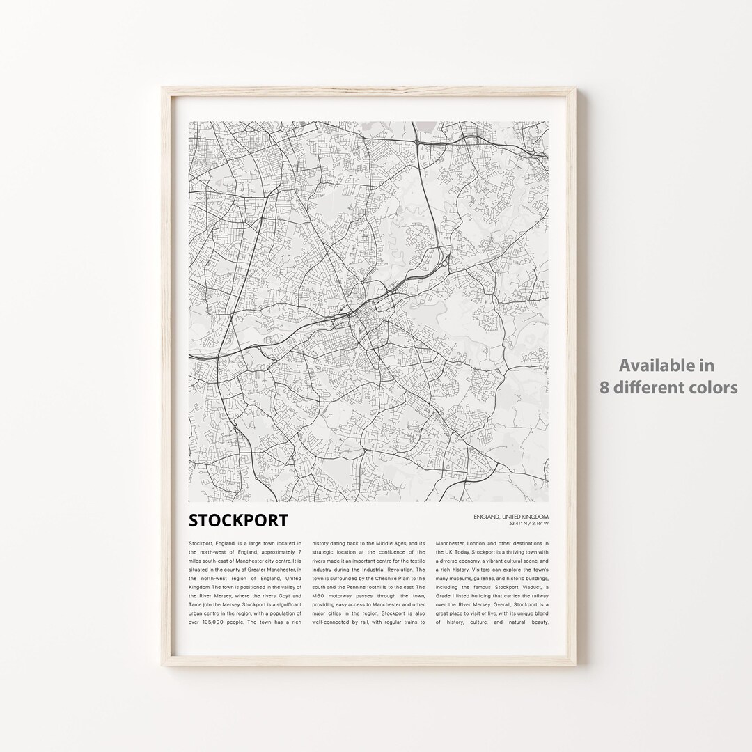 Stockport Map Print, Stockport Travel Map, Stockport Wall Decor Art ...