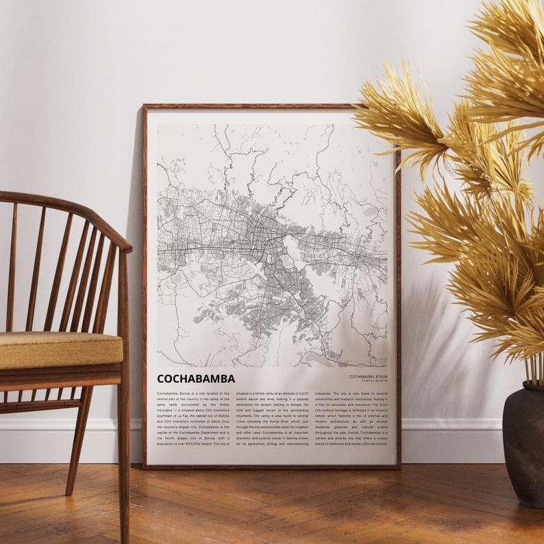 Cochabamba Map Print, Cochabamba Travel Map, Cochabamba Wall Decor Art ...