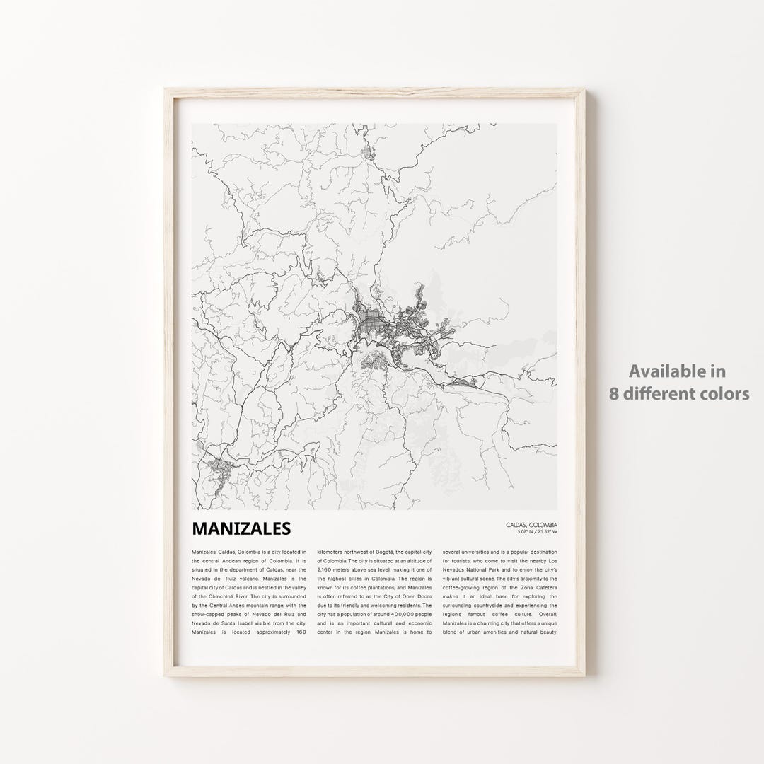 Manizales Map Print, Manizales Travel Map, Manizales Wall Decor Art ...