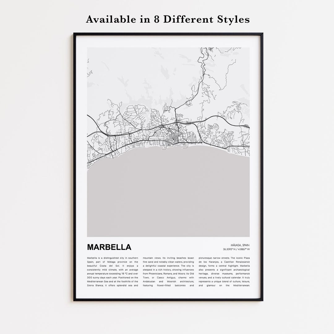 Marbella Map Print, Marbella Travel Map, Marbella Wall Decor Art ...