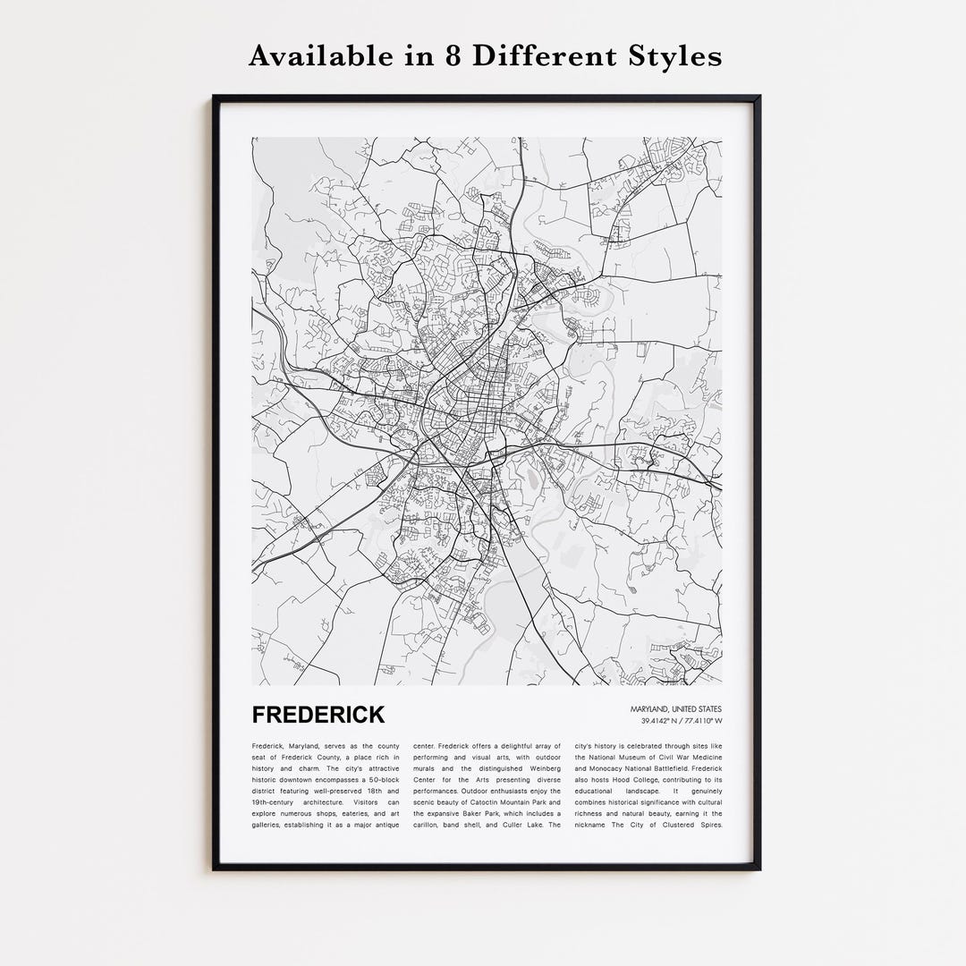 Frederick Map Print, Frederick Travel Map, Frederick Wall Decor Art ...