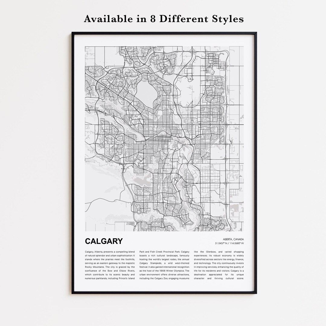 Calgary Map Print, Calgary Travel Map, Calgary Wall Decor Art, Calgary ...