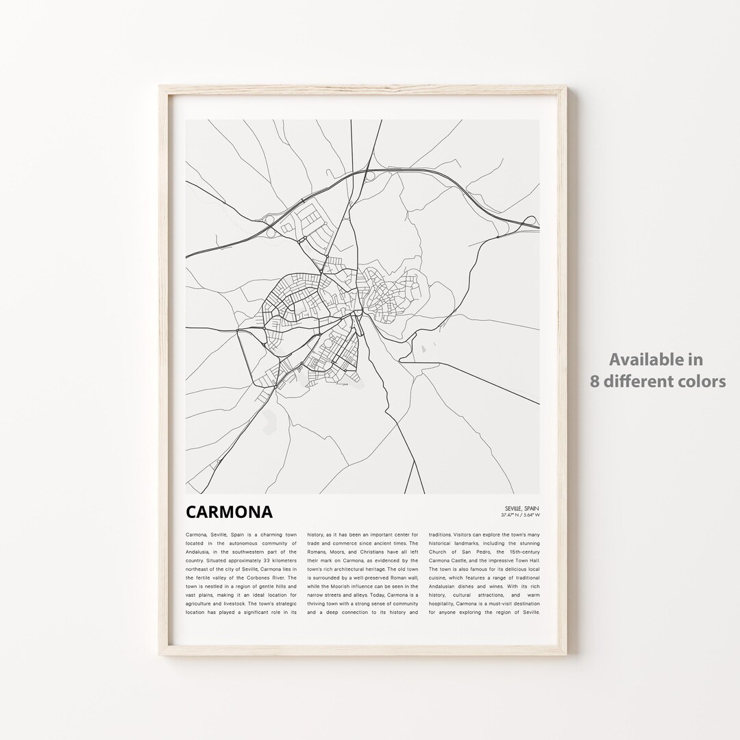 Carmona Map Print, Carmona Travel Map, Carmona Wall Decor Art, Carmona ...