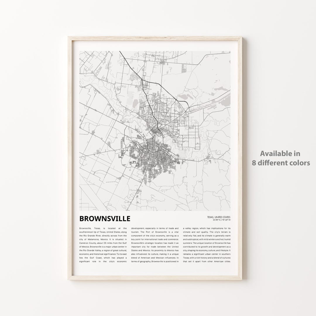 Brownsville Map Print, Brownsville Travel Map, Brownsville Wall Decor ...