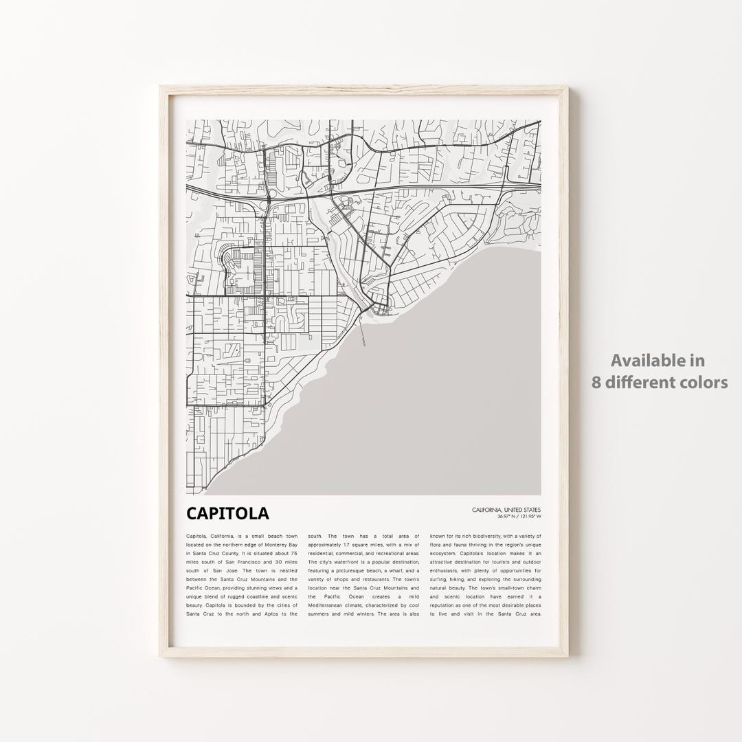 Capitola Map Print, Capitola Travel Map, Capitola Wall Decor Art ...