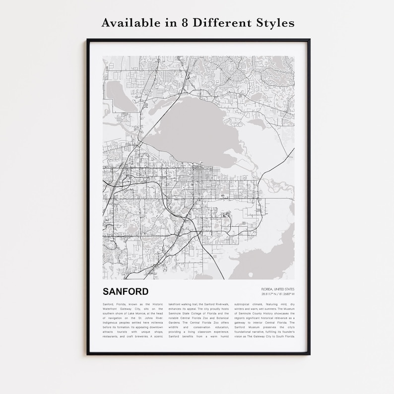 Sanford Map Print, Sanford Travel Map, Sanford Wall Decor Art, Sanford ...