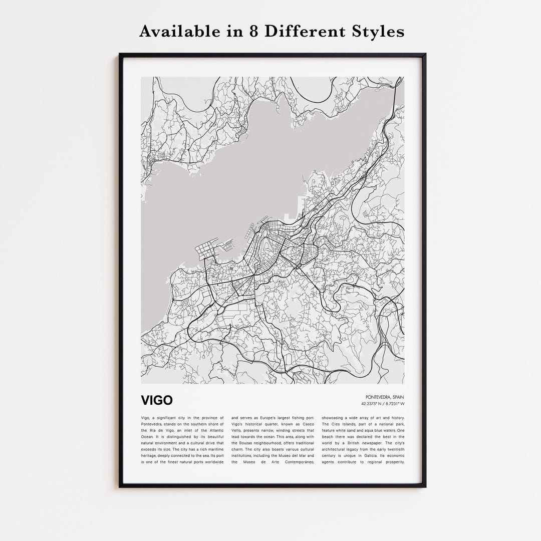 Vigo Map Print, Vigo Travel Map, Vigo Wall Decor Art, Vigo Pontevedra ...
