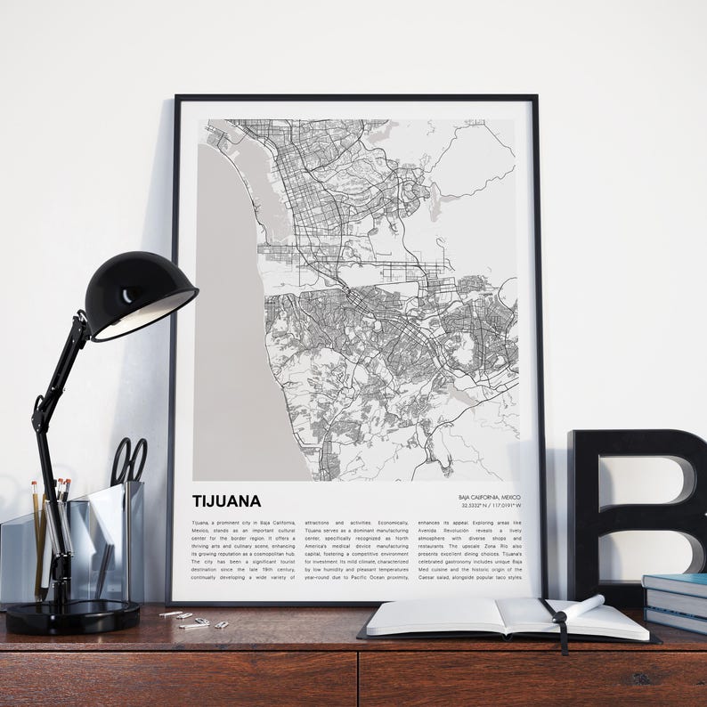 Tijuana Map Print, Tijuana Travel Map, Tijuana Wall Decor Art, Tijuana ...