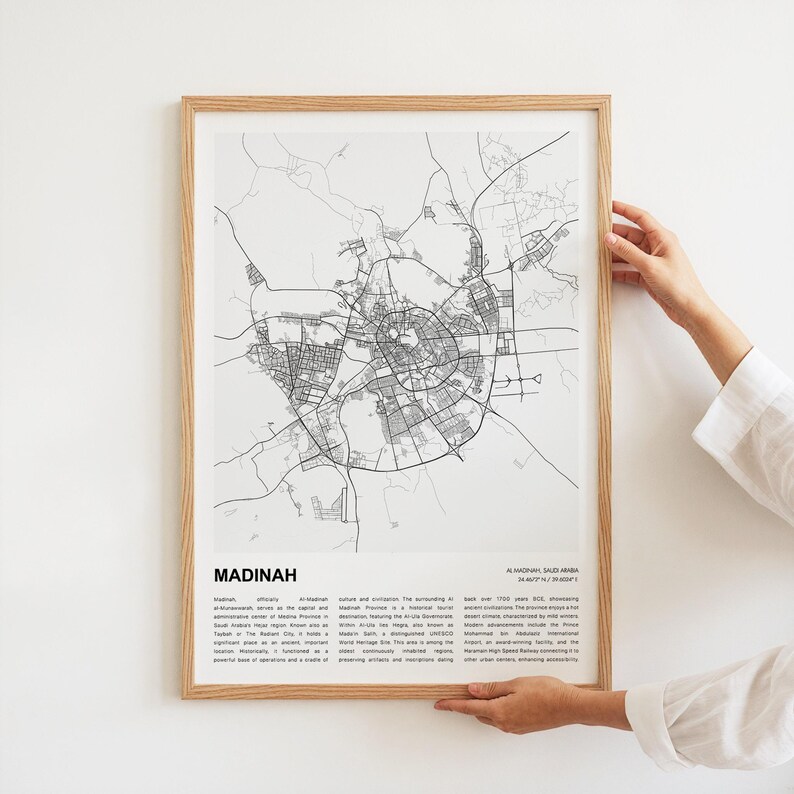 Madinah Map Print, Madinah Travel Map, Madinah Wall Decor Art, Madinah ...