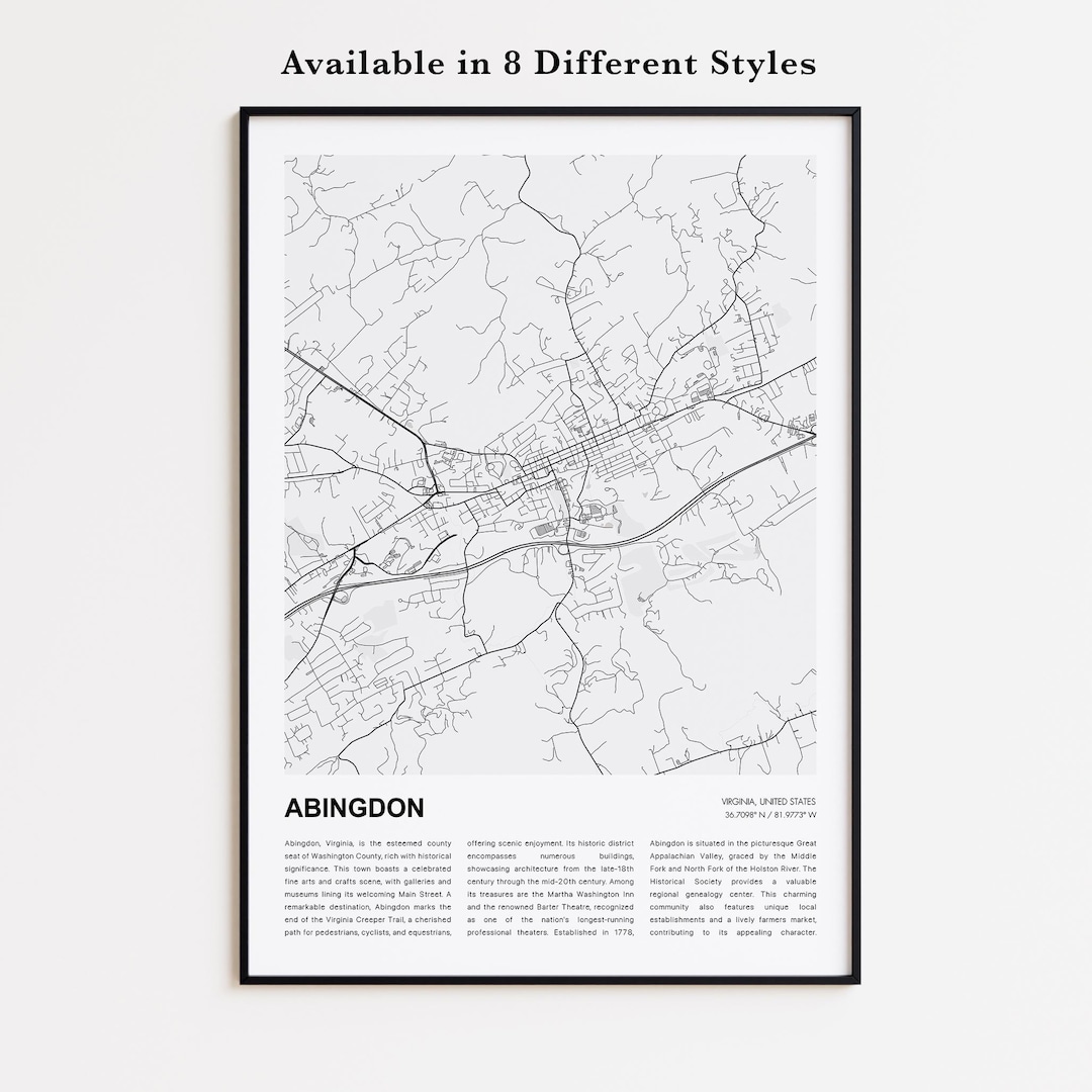 Abingdon Map Print, Abingdon Travel Map, Abingdon Wall Decor Art ...