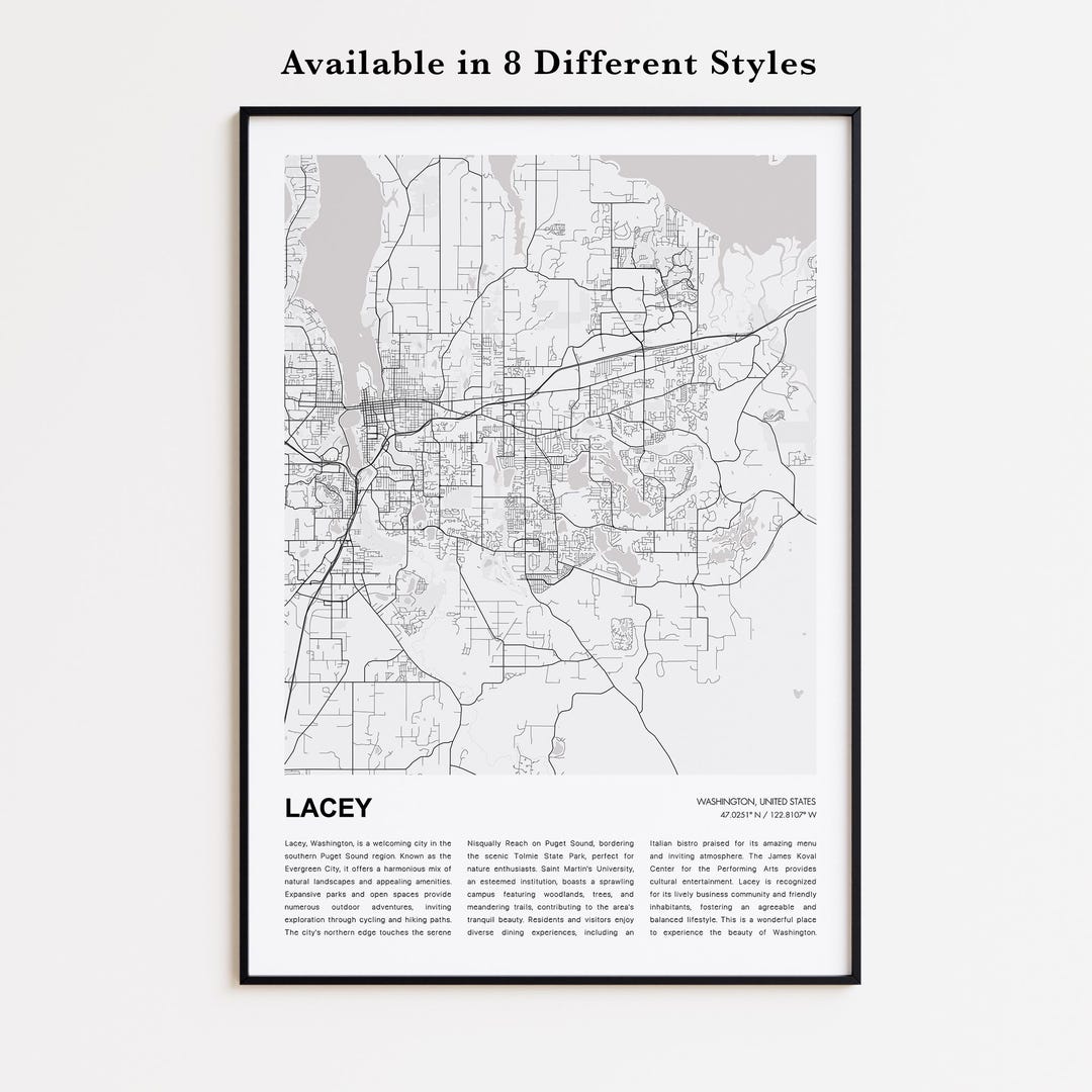 Lacey Map Print, Lacey Travel Map, Lacey Wall Decor Art, Lacey ...
