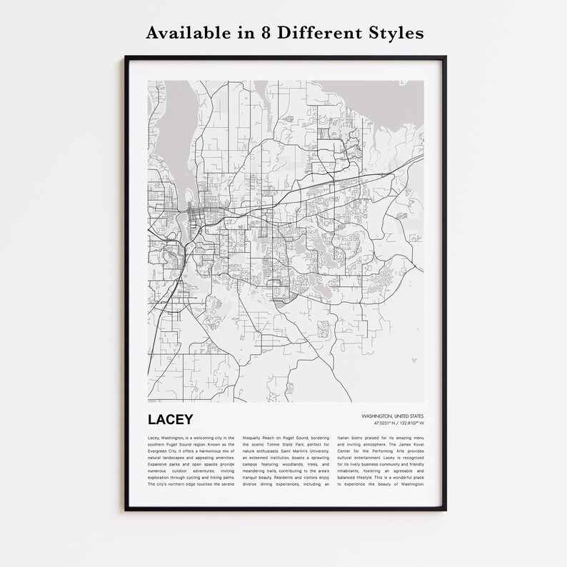Lacey Map Print, Lacey Travel Map, Lacey Wall Decor Art, Lacey ...