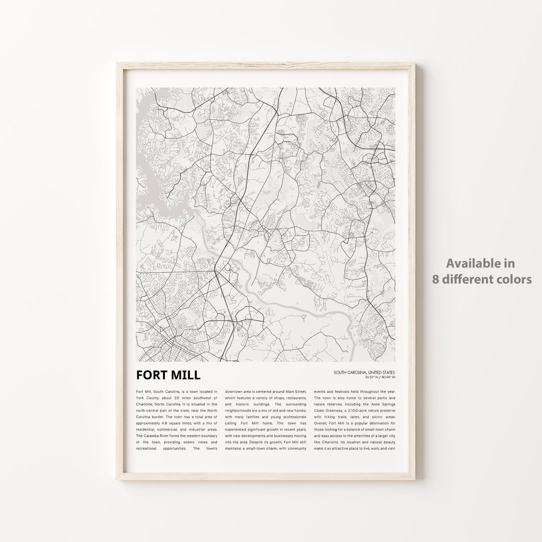 Fort Mill Map Print, Fort Mill Travel Map, Fort Mill Wall Decor Art ...