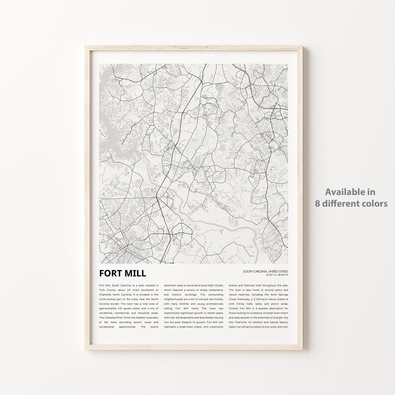 Fort Mill Map Print, Fort Mill Travel Map, Fort Mill Wall Decor Art ...