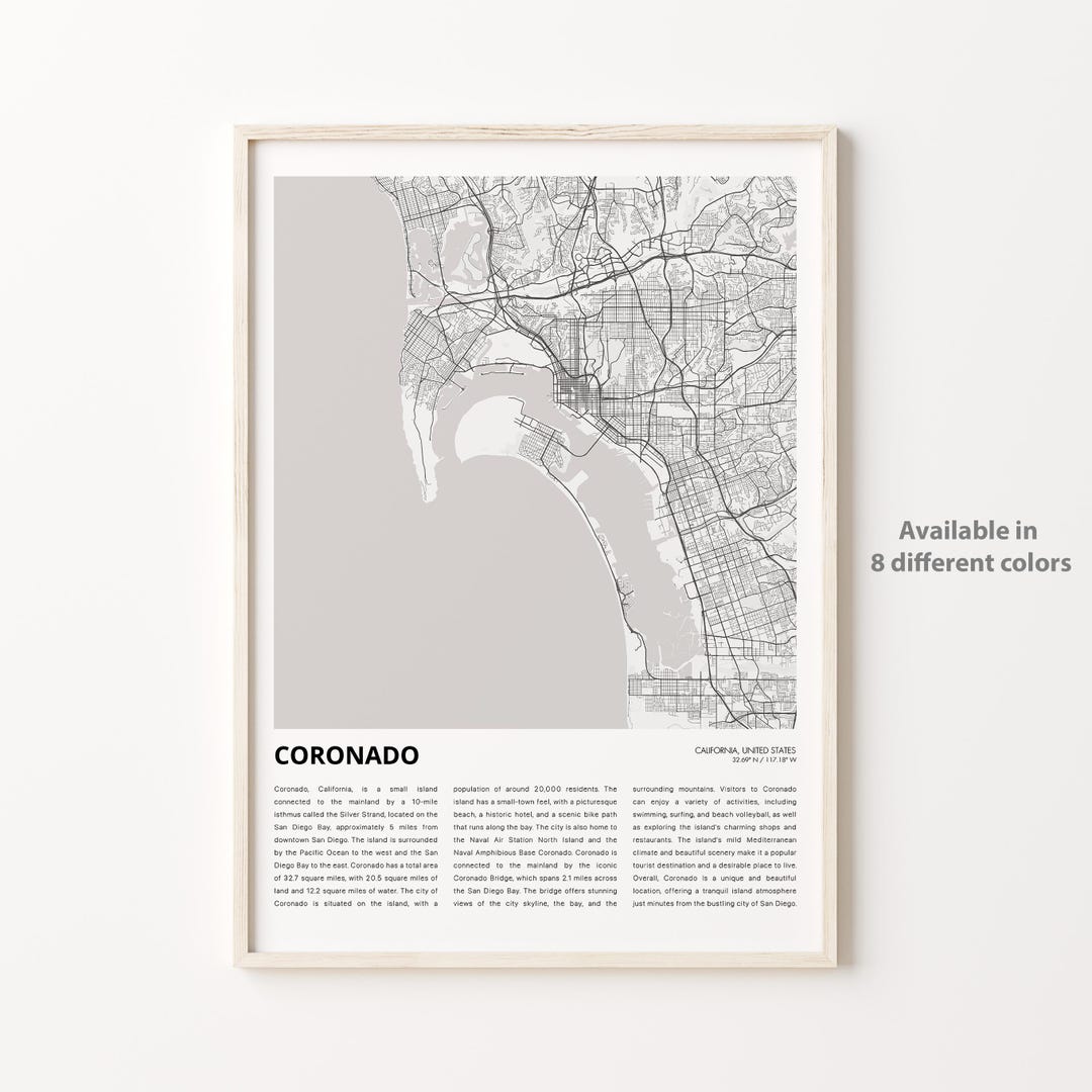 Coronado Map Print, Coronado Travel Map, Coronado Wall Decor Art ...
