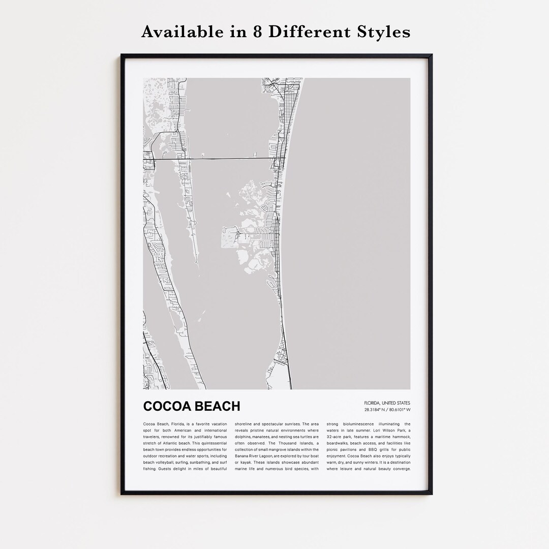 Cocoa Beach Map Print, Cocoa Beach Travel Map, Cocoa Beach Wall Decor ...
