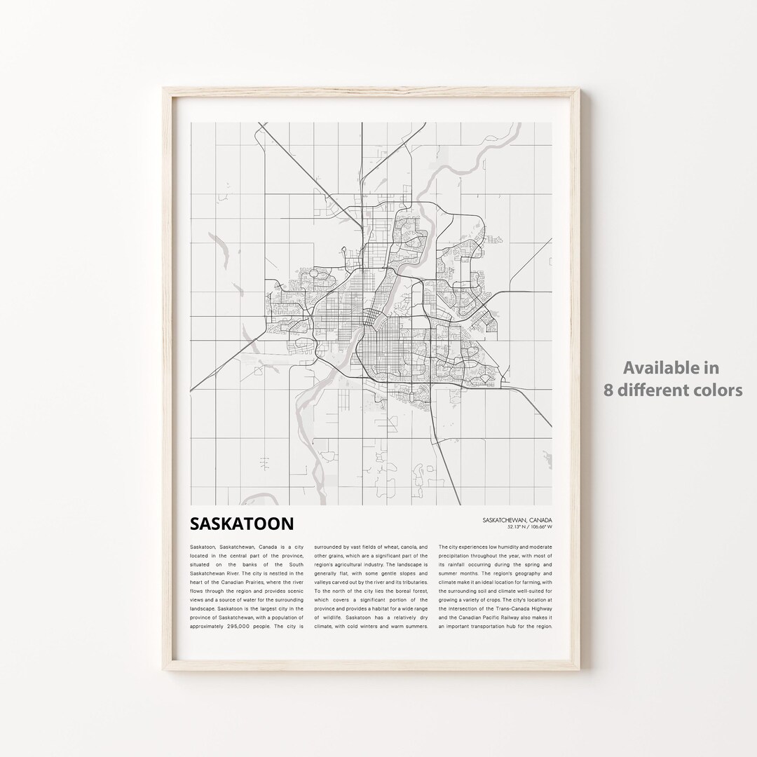 Saskatoon Map Print, Saskatoon Travel Map, Saskatoon Wall Decor Art ...