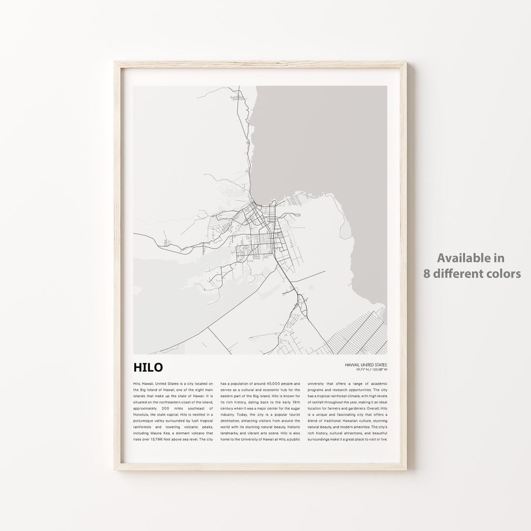 Hilo Map Print, Hilo Travel Map, Hilo Wall Decor Art, Hilo Hawaii ...