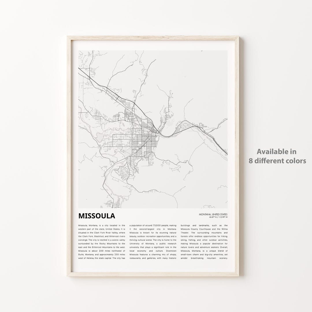 Missoula Map Print, Missoula Travel Map, Missoula Wall Decor Art ...