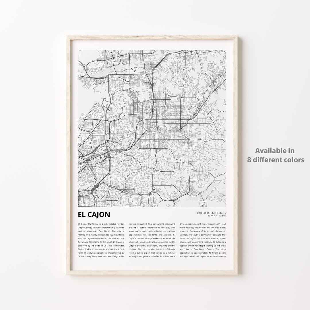 El Cajon Map Print, El Cajon Travel Map, El Cajon Wall Decor Art, El ...