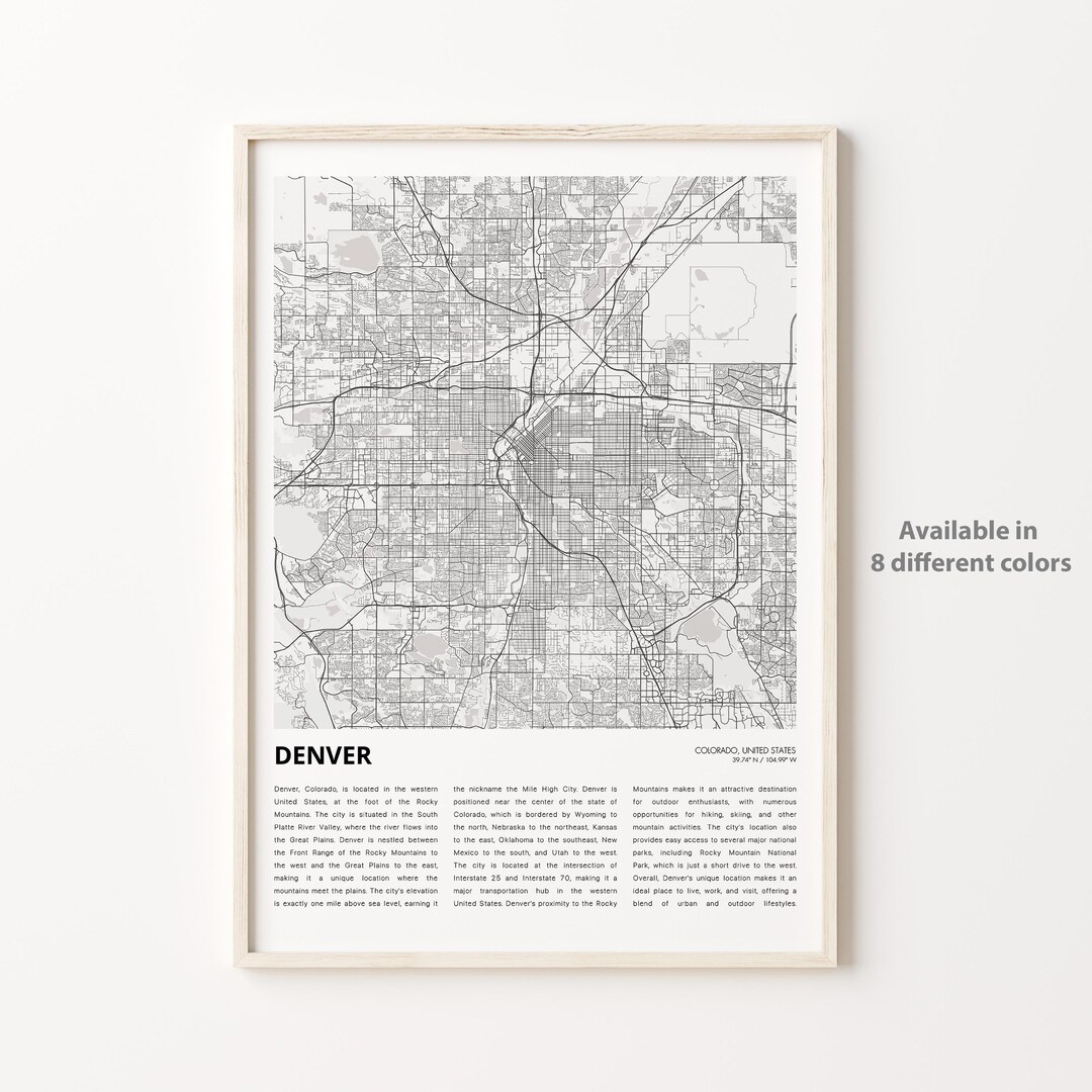 Denver Map Print, Denver Travel Map, Denver Wall Decor Art, Denver ...