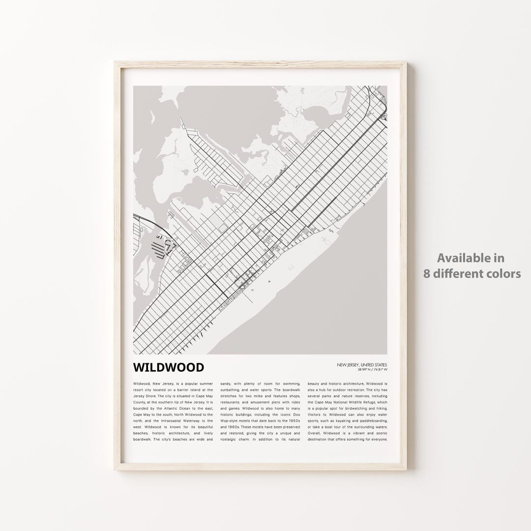 Wildwood Map Print, Wildwood Travel Map, Wildwood Wall Decor Art ...