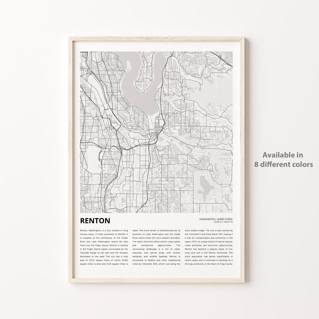 Renton Map Print, Renton Travel Map, Renton Wall Decor Art, Renton ...