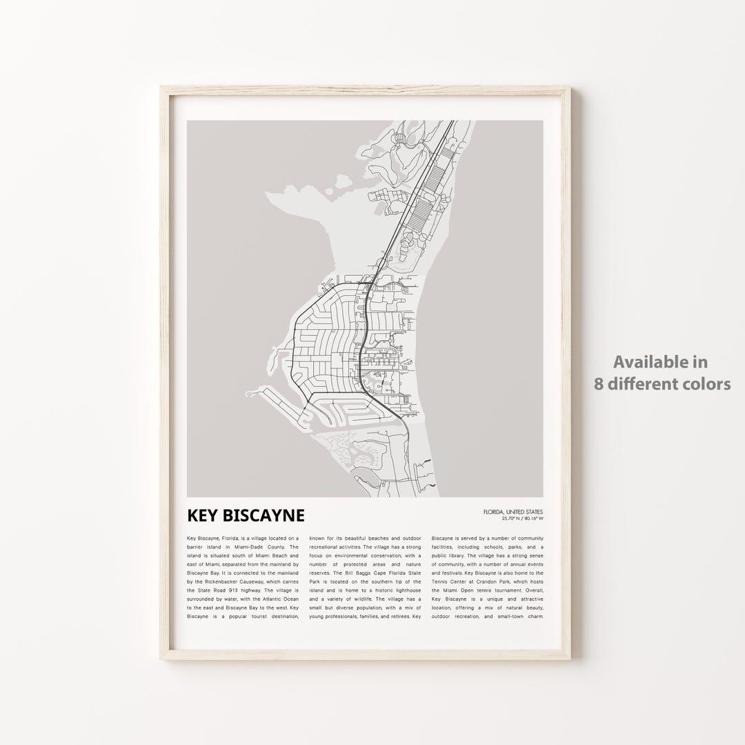 Key Biscayne Map Print, Key Biscayne Travel Map, Key Biscayne Wall ...