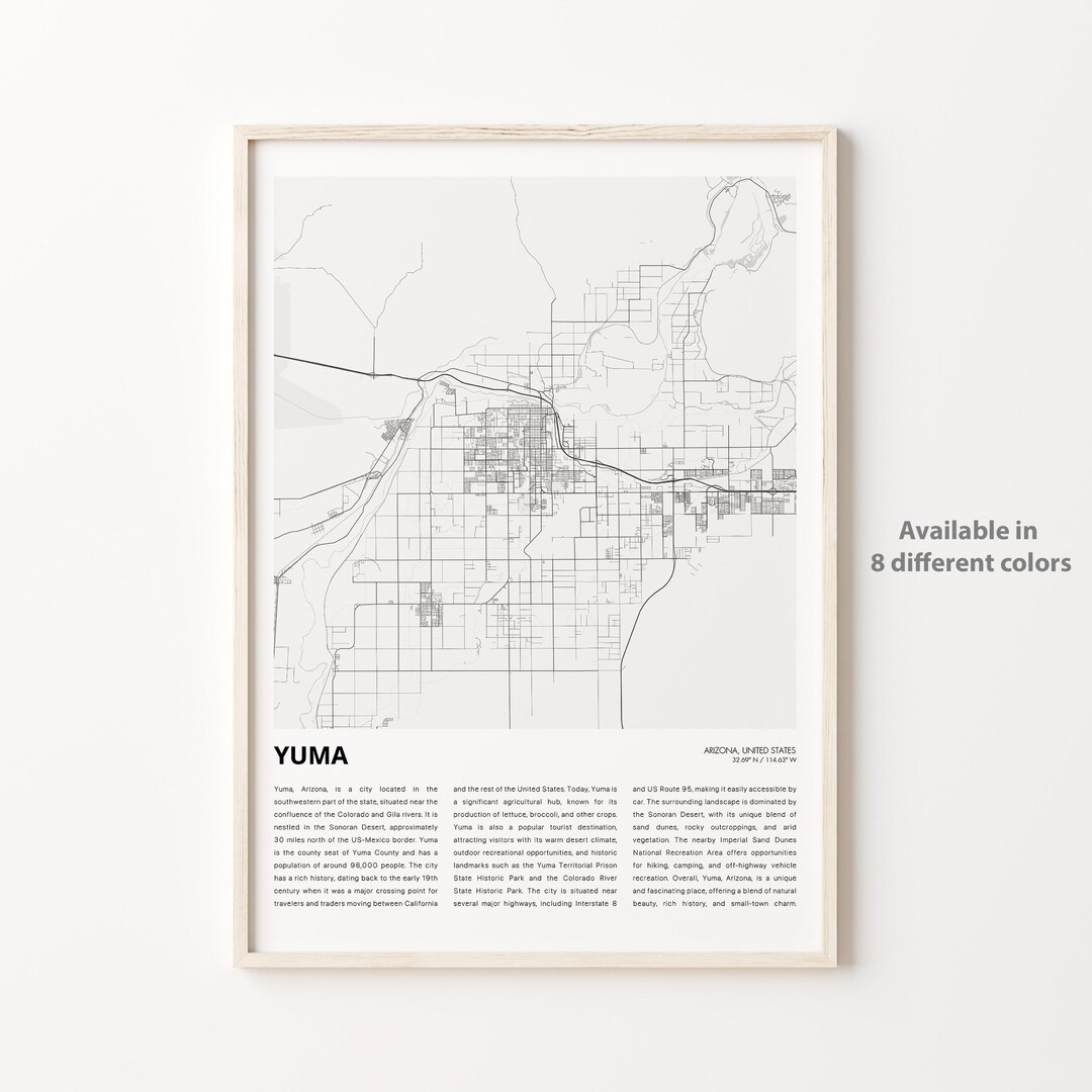 Yuma Map Print, Yuma Travel Map, Yuma Wall Decor Art, Yuma Arizona ...