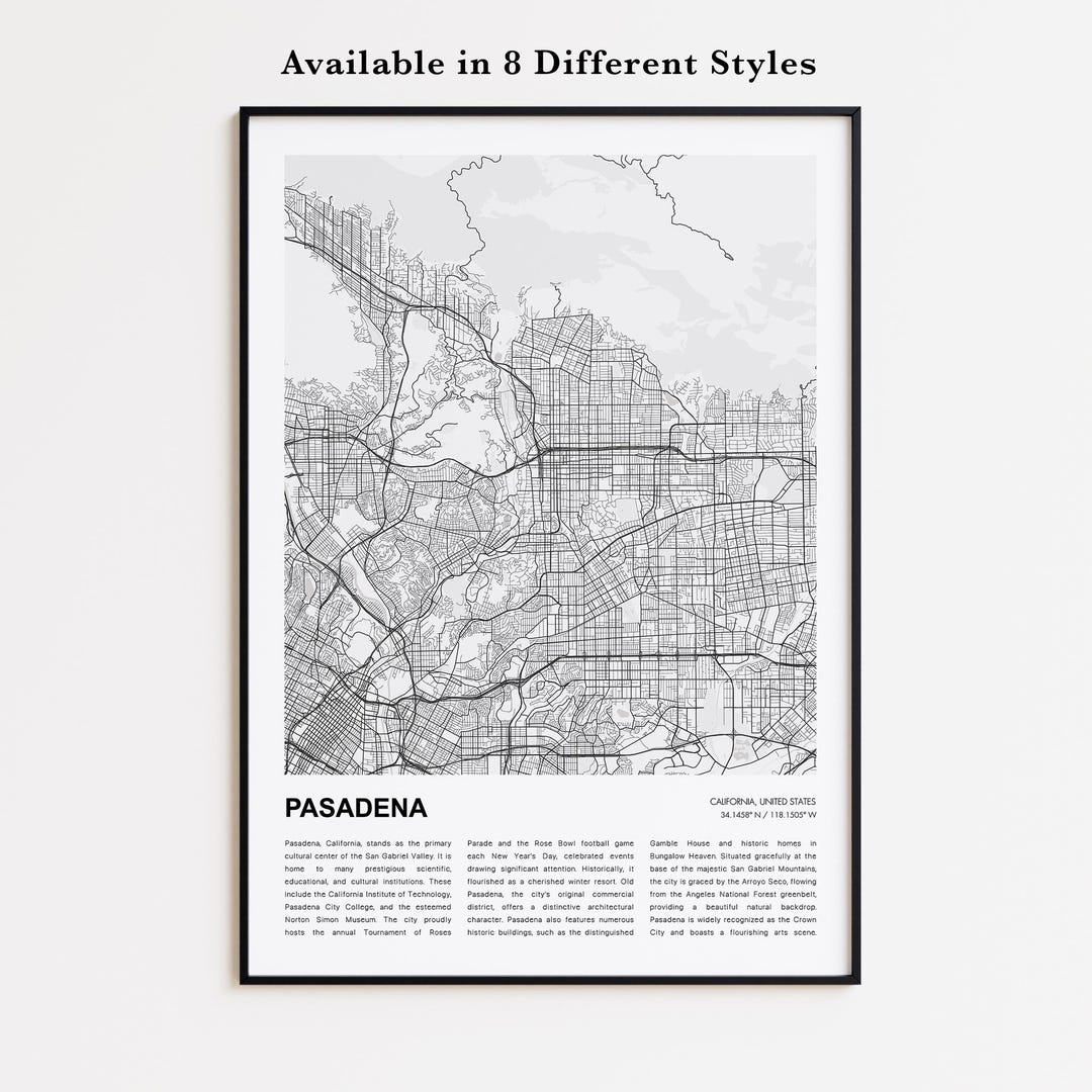 Pasadena Map Print, Pasadena Travel Map, Pasadena Wall Decor Art ...