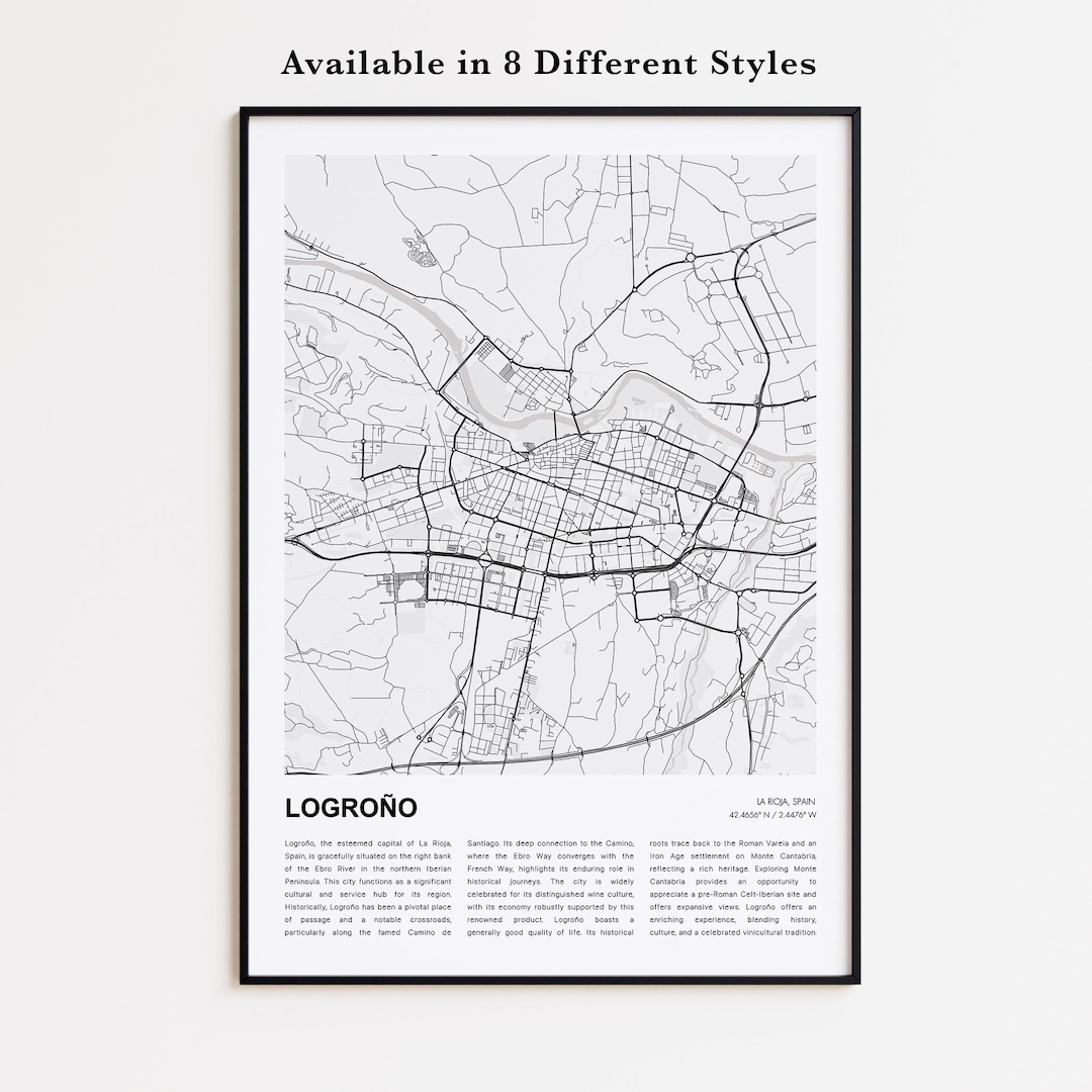 Logroño Map Print, Logroño Travel Map, Logroño Wall Decor Art, Logroño ...