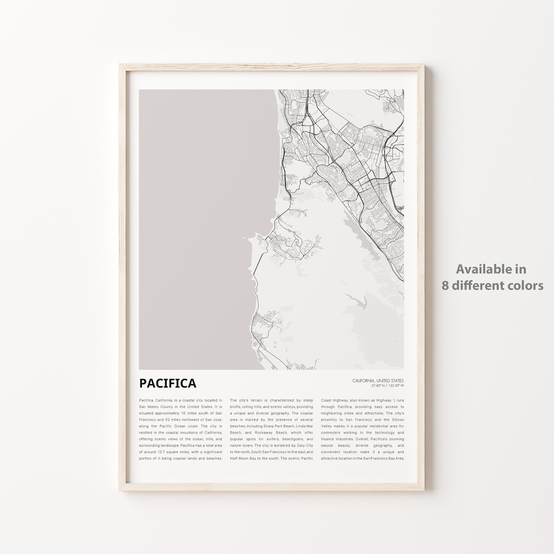 Pacifica Map Print, Pacifica Travel Map, Pacifica Wall Decor Art ...