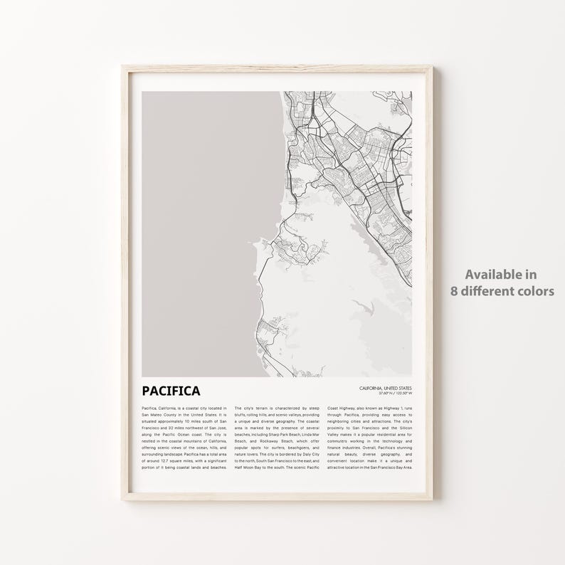 Pacifica Map Print, Pacifica Travel Map, Pacifica Wall Decor Art ...