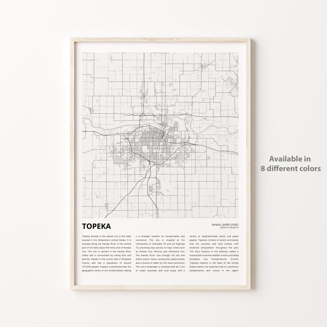 Topeka Map Print, Topeka Travel Map, Topeka Wall Decor Art, Topeka ...