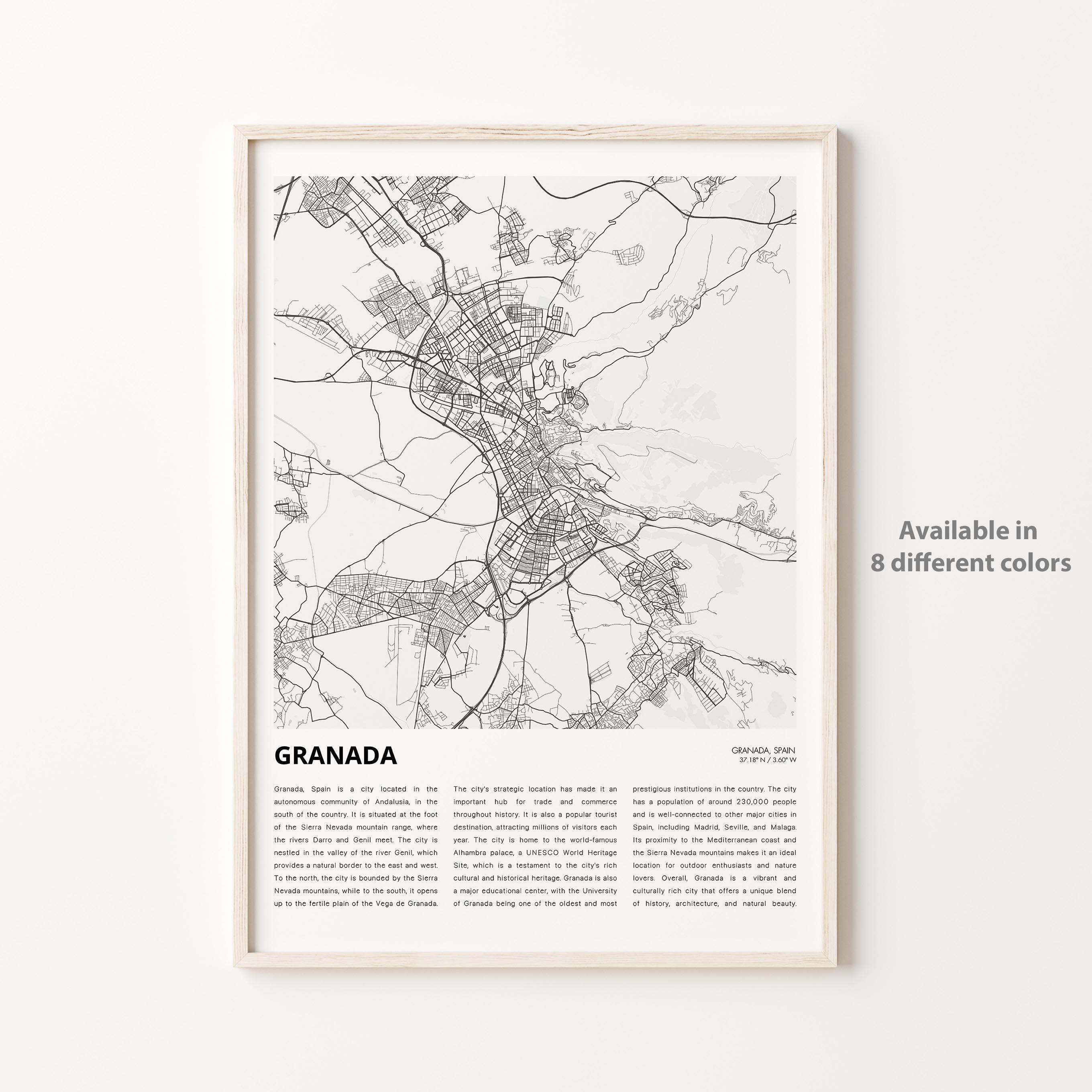 Granada Map Print, Granada Travel Map, Granada Wall Decor Art, Granada ...