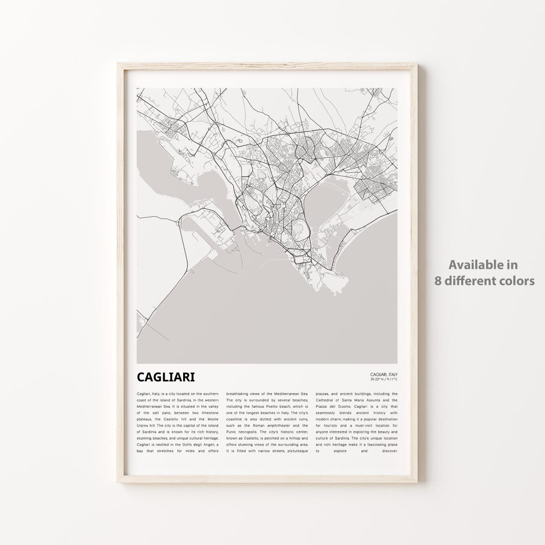 Cagliari Map Print, Cagliari Travel Map, Cagliari Wall Decor Art, Cagliari Cagliari ...