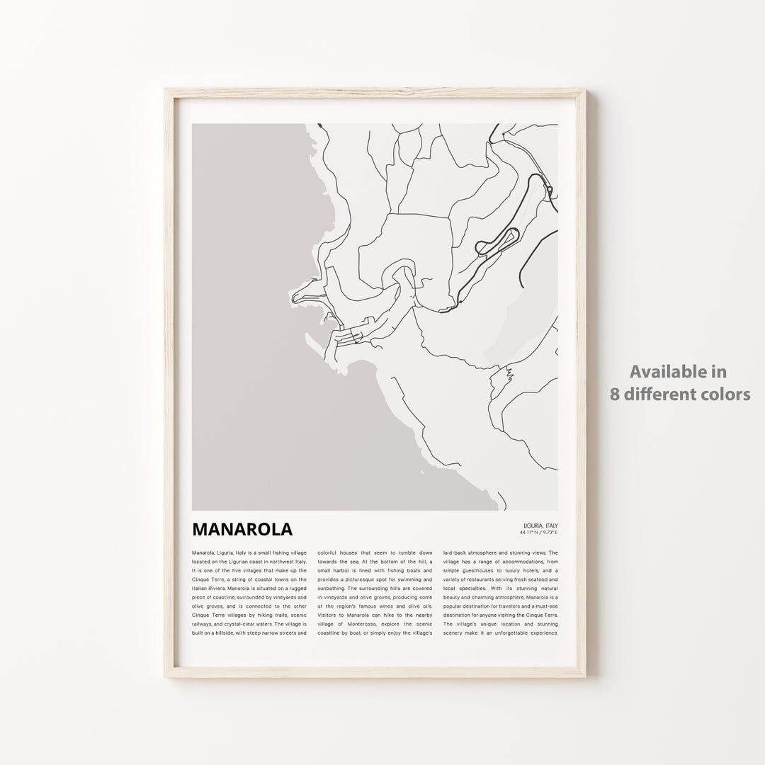 Manarola Map Print, Manarola Travel Map, Manarola Wall Decor Art ...