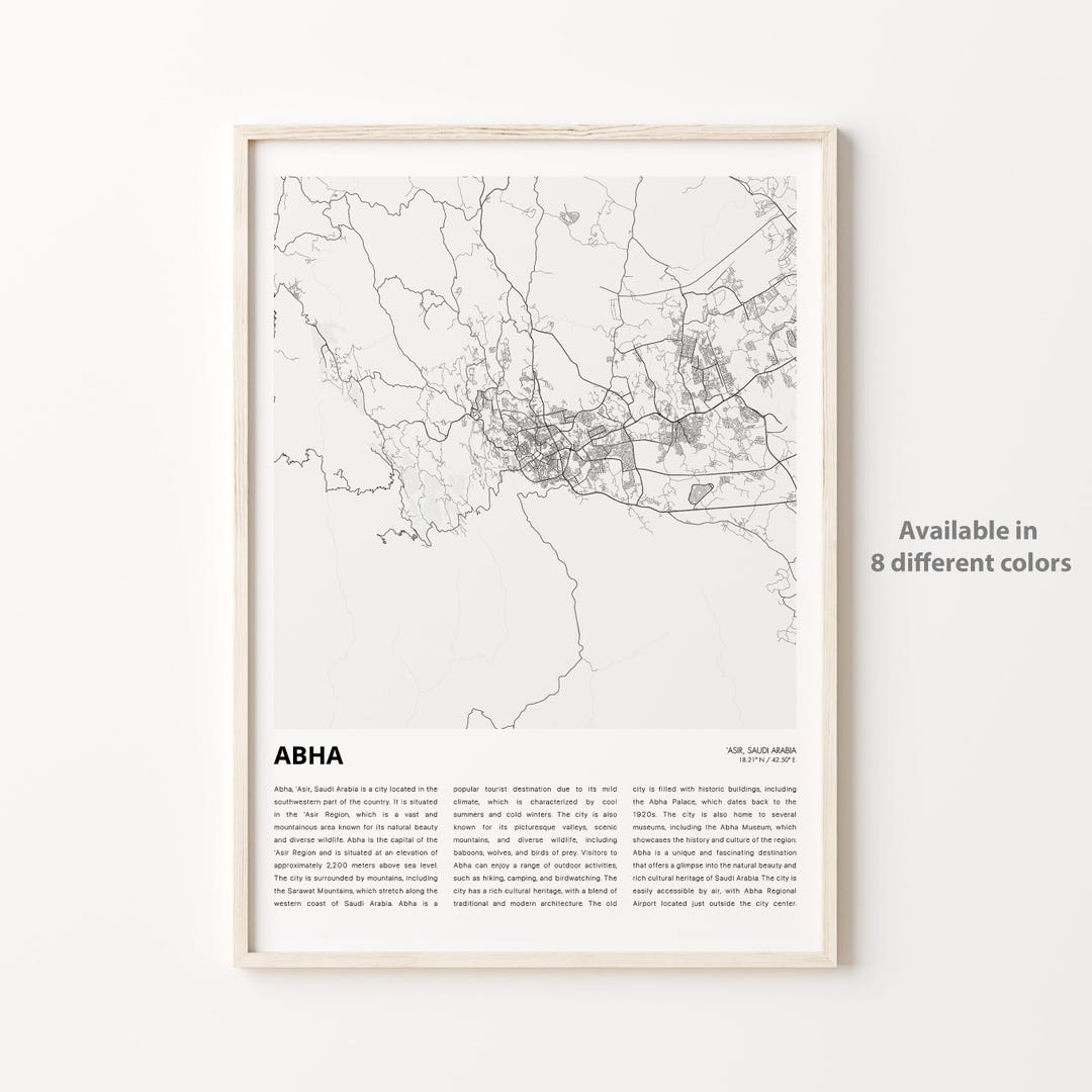 Abha Map Print, Abha Travel Map, Abha Wall Decor Art, Abha 'asir ...