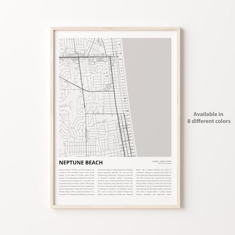 Neptune Beach Map Print, Neptune Beach Travel Map, Neptune Beach Wall ...