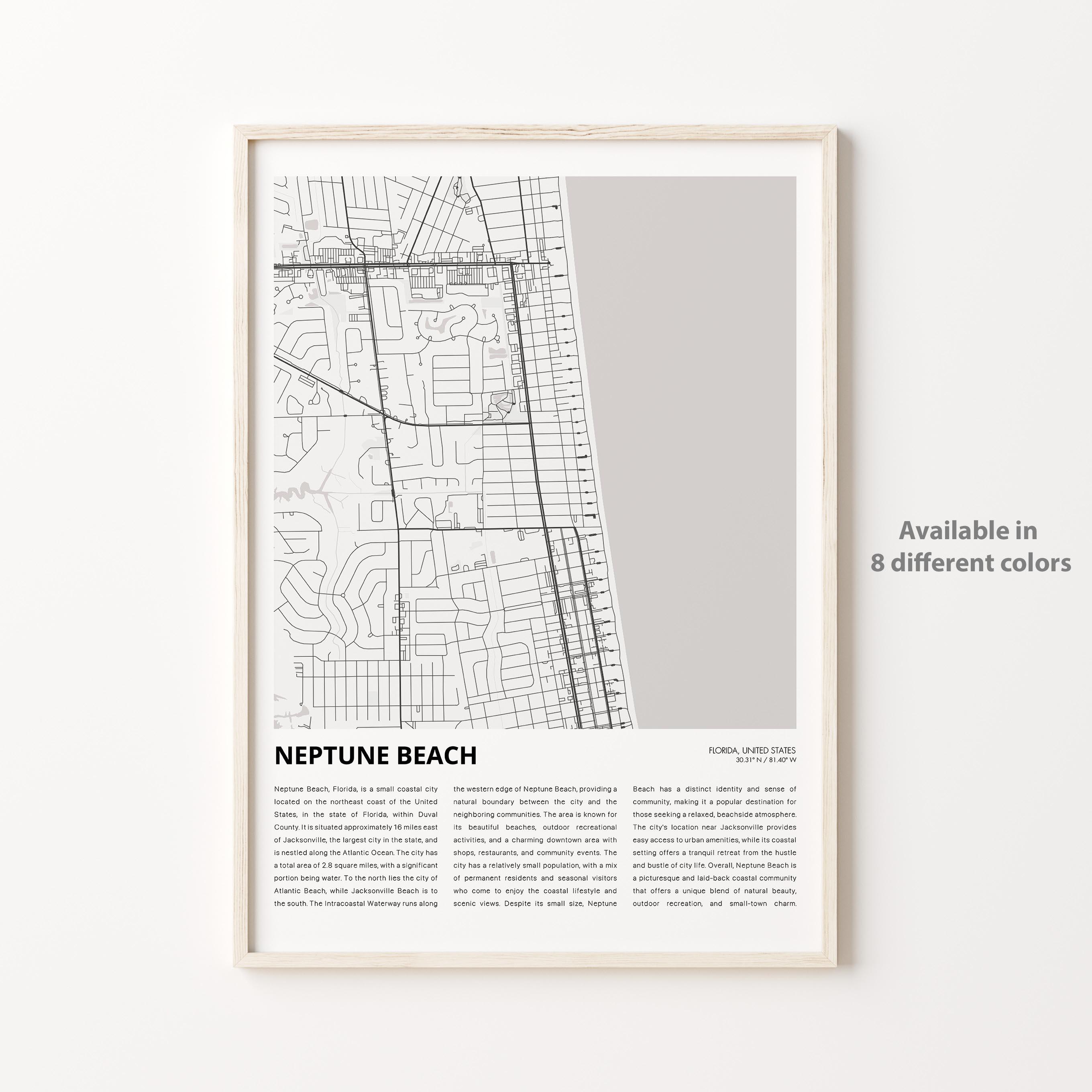 Neptune Beach Map Print, Neptune Beach Travel Map, Neptune Beach Wall ...