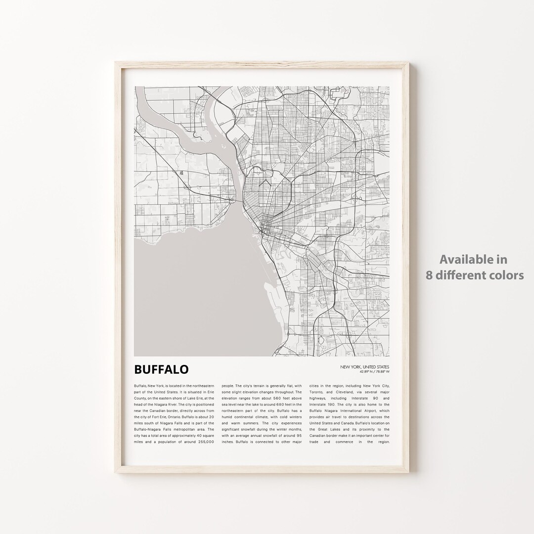 Buffalo Map Print, Buffalo Travel Map, Buffalo Wall Decor Art, Buffalo ...