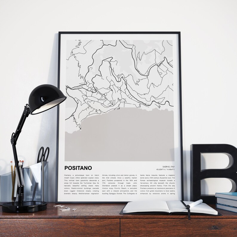 Positano Map Print, Positano Travel Map, Positano Wall Decor Art ...