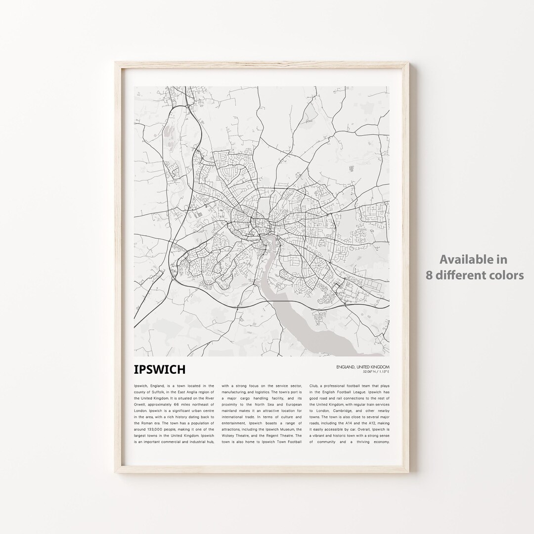 Ipswich Map Print, Ipswich Travel Map, Ipswich Wall Decor Art, Ipswich ...