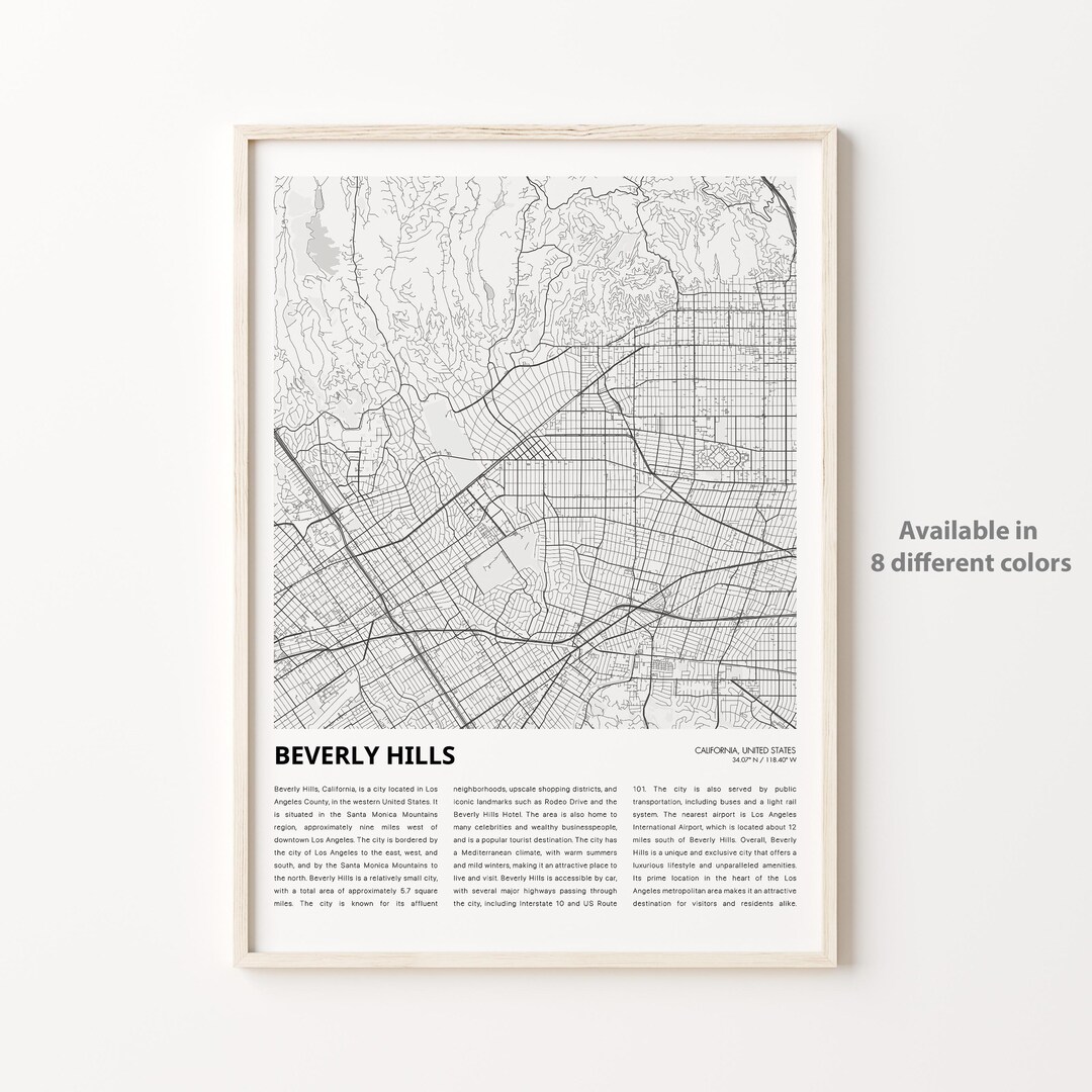 Beverly Hills Map Print, Beverly Hills Travel Map, Beverly Hills Wall ...